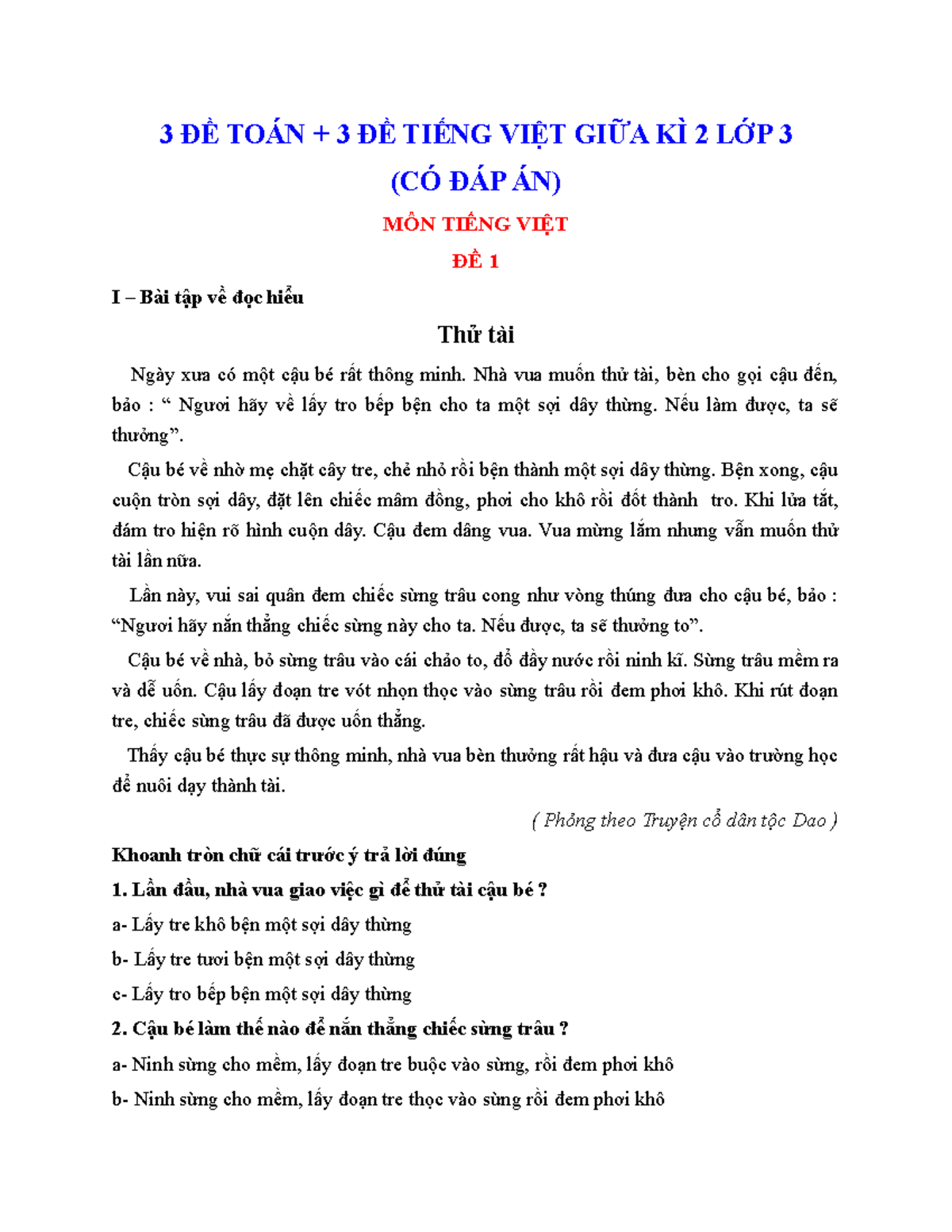 3 TOAN +3TV GK2 LỚP 3 - tham khảo về đề toán tv 3 - 3 ĐỀ TOÁN + 3 ĐỀ TIẾNG VIỆT GIỮA KÌ 2 LỚP 3 ...