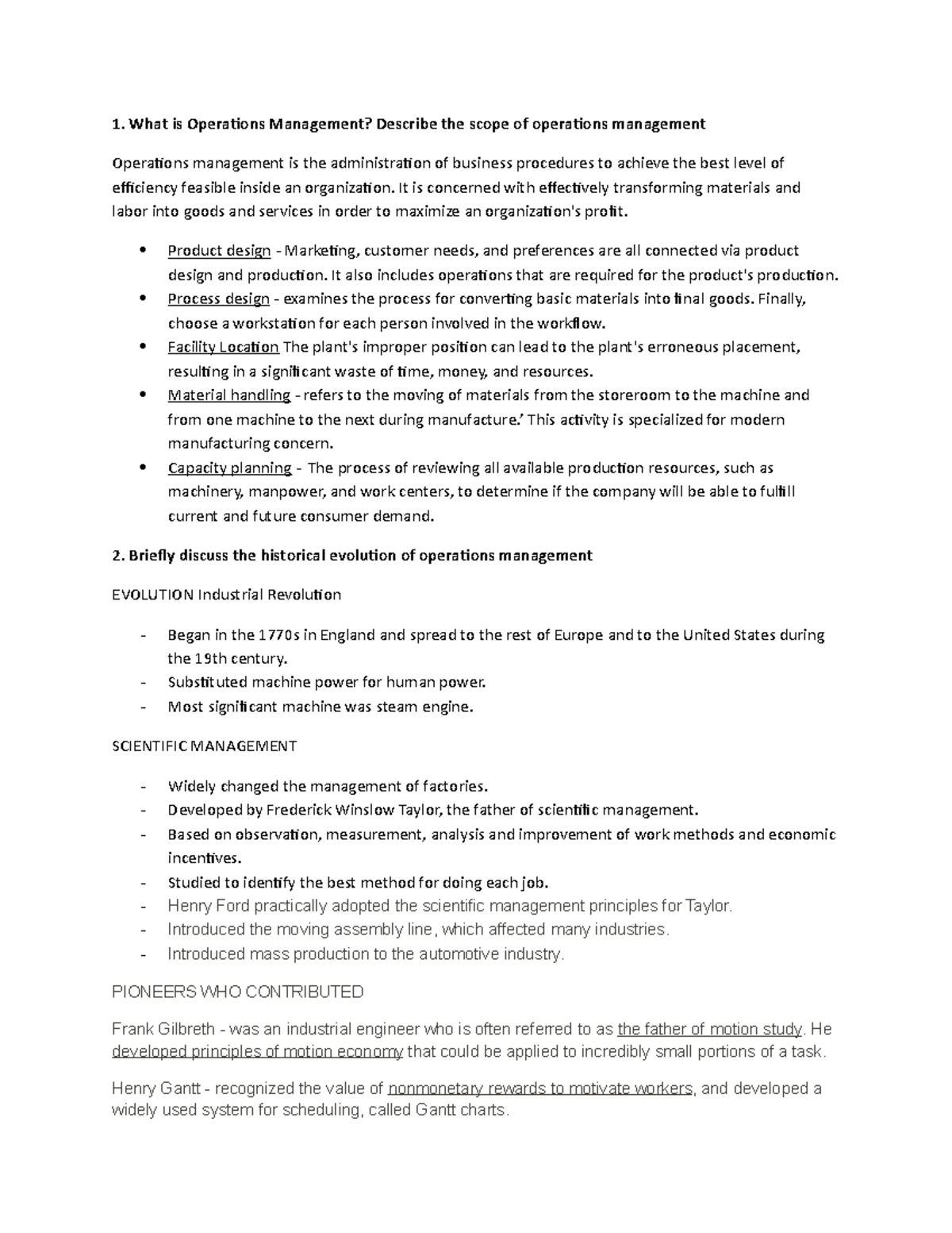2 Opman - 1. What is Operations Management? Describe the scope of ...