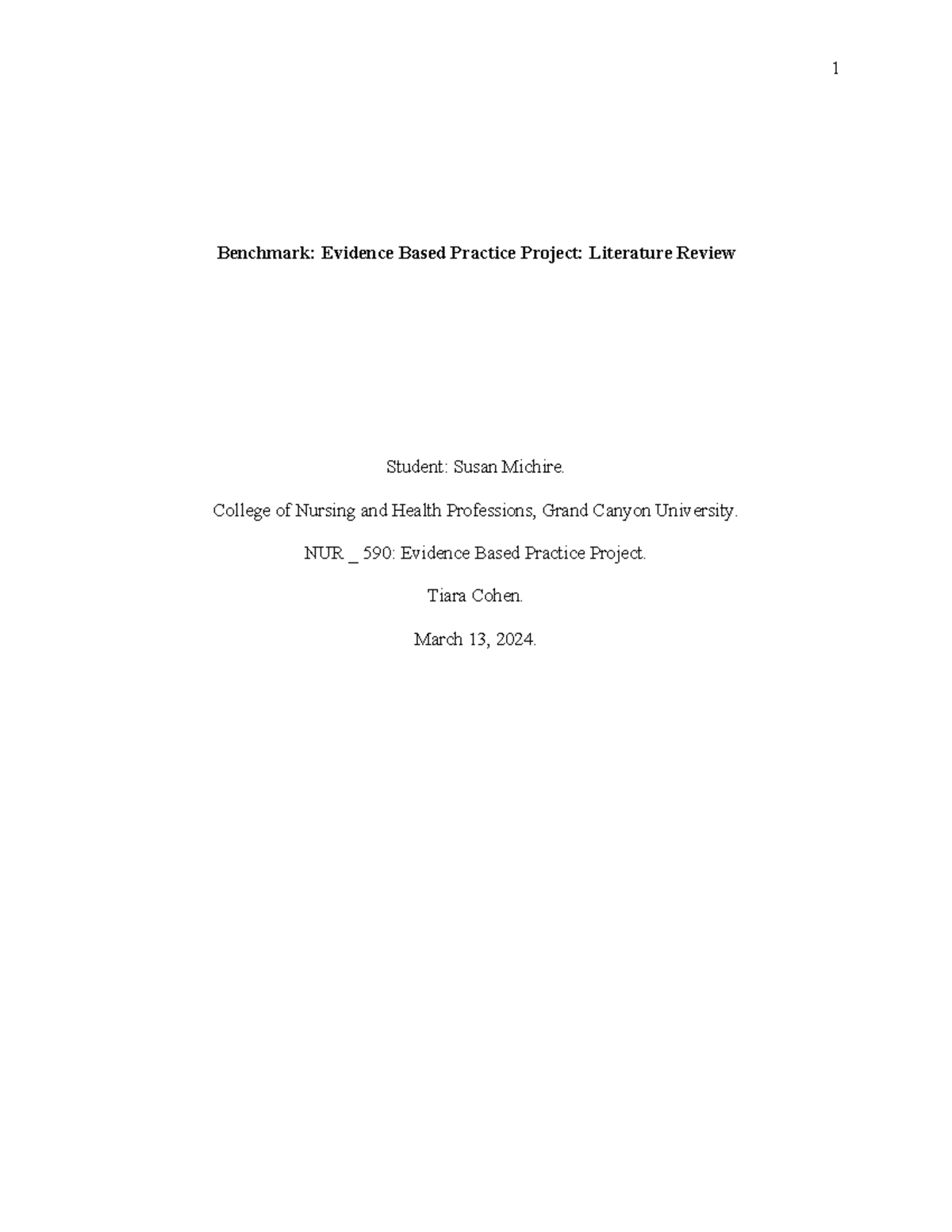 Benchmark Literature Review paper - Benchmark: Evidence Based Practice ...