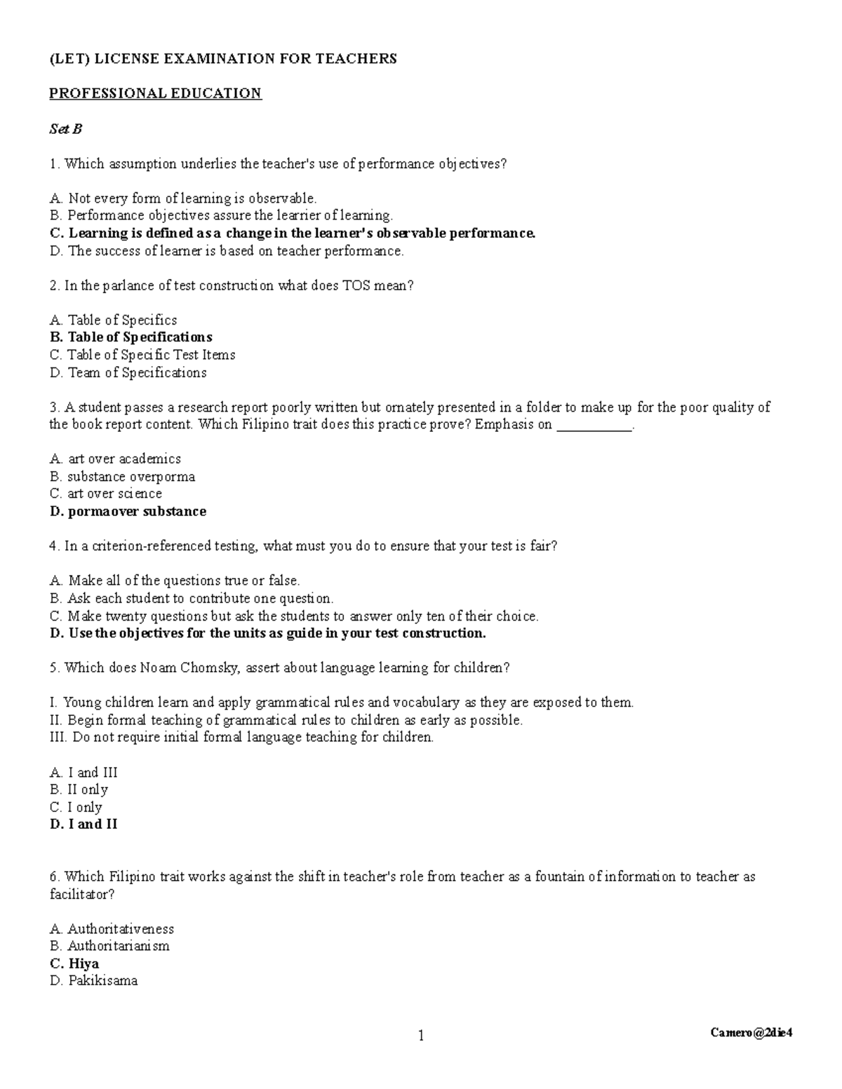 Professional Education 2 - (LET) LICENSE EXAMINATION FOR TEACHERS ...