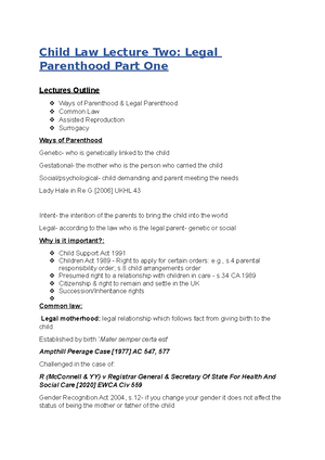Child Law notes up to week 5 - Child law Lecture notes Week 1 - 03/10 ...