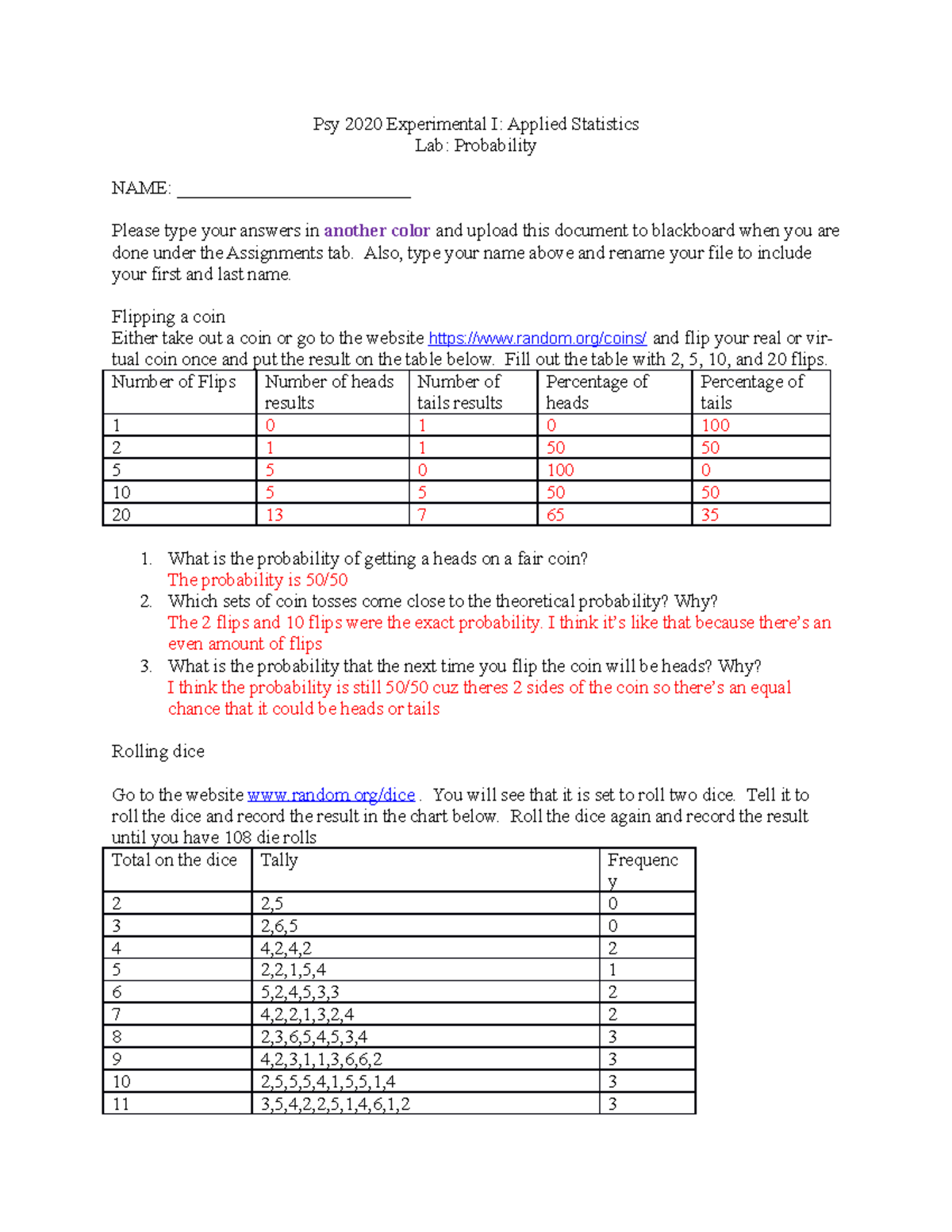 Lab 4 Probability - Psy 2020 Experimental I: Applied Statistics Lab ...