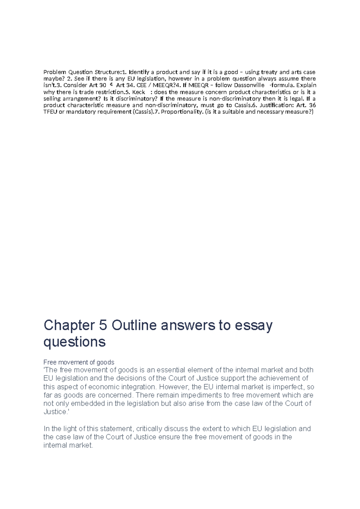 Chapter 5 Outline answers to essay questions - Problem Question ...