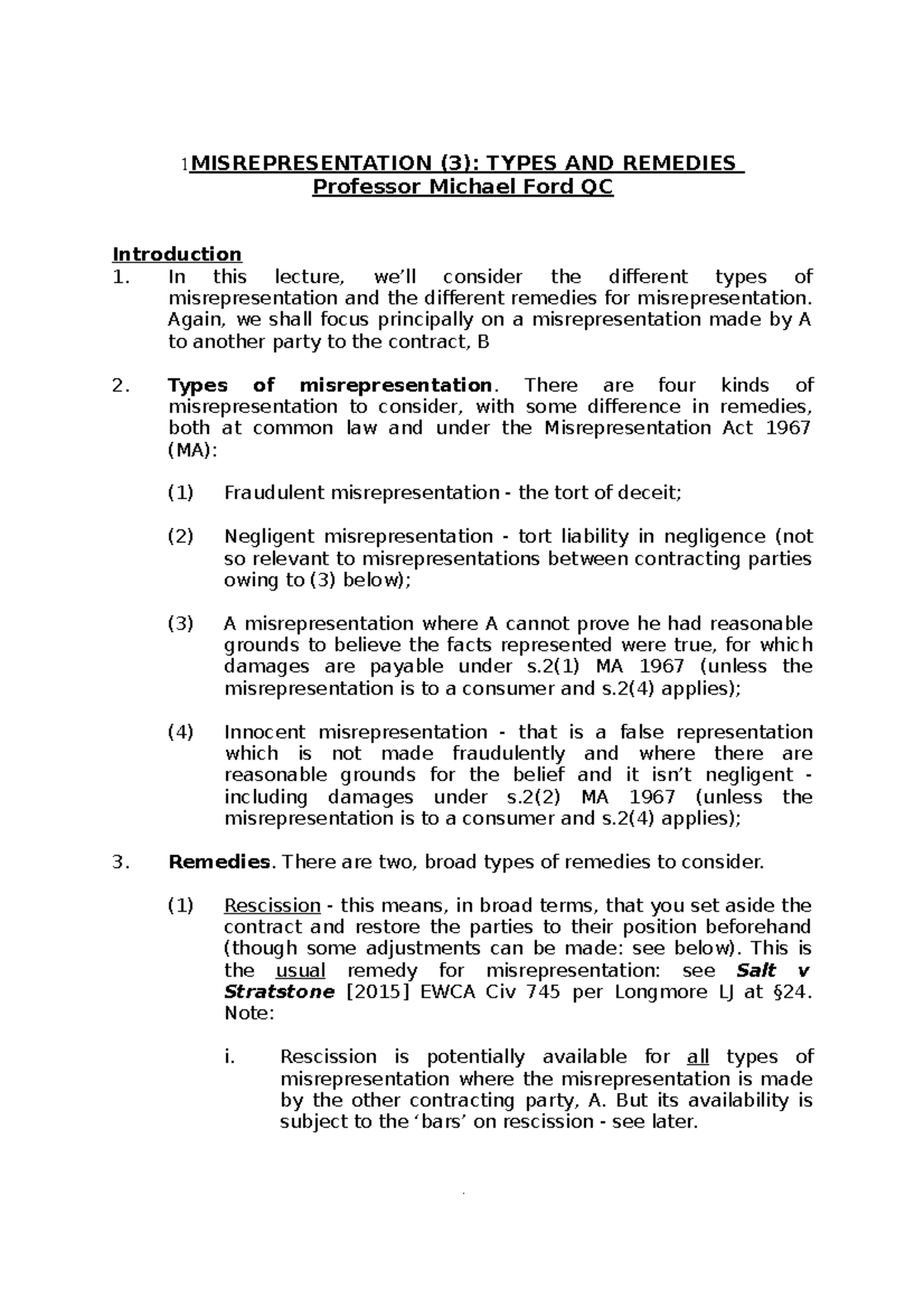 12:12:18 - Misrepresentation 3 - Types and Remedies Handout - 1 ...