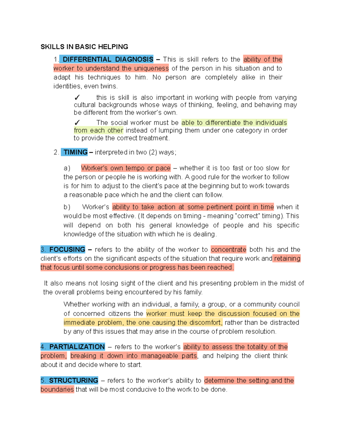 Skills in basic helping - SKILLS IN BASIC HELPING DIFFERENTIAL ...