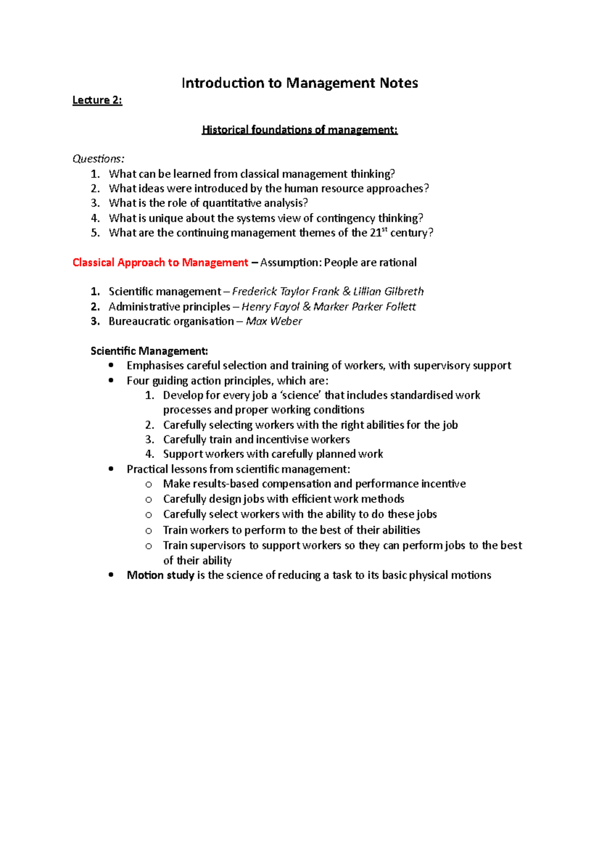 Intro to Management Notes - Introduction to Management Notes Lecture 2 ...
