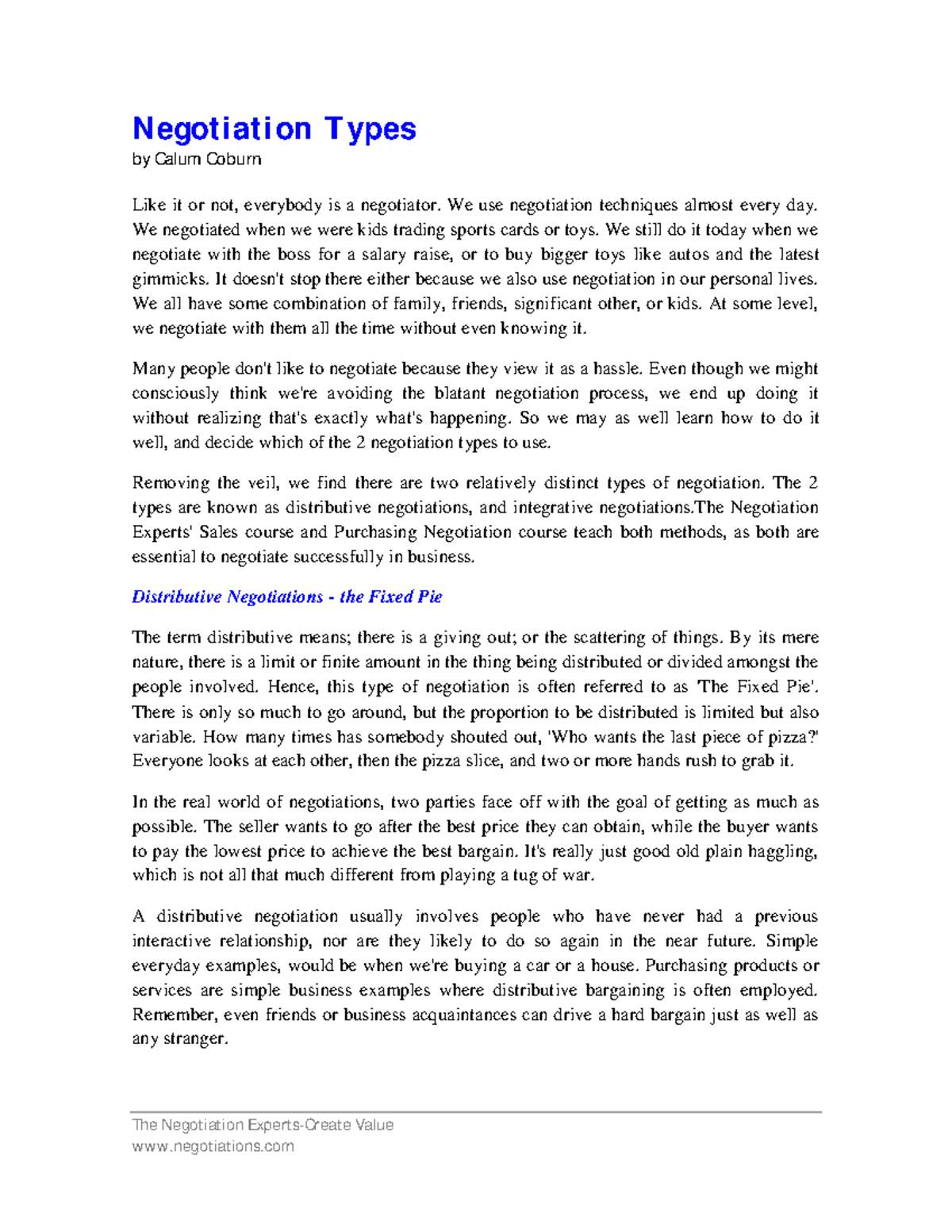 Negotiation Types-Calum Coburn - The Negotiation Experts-Create Value w ...