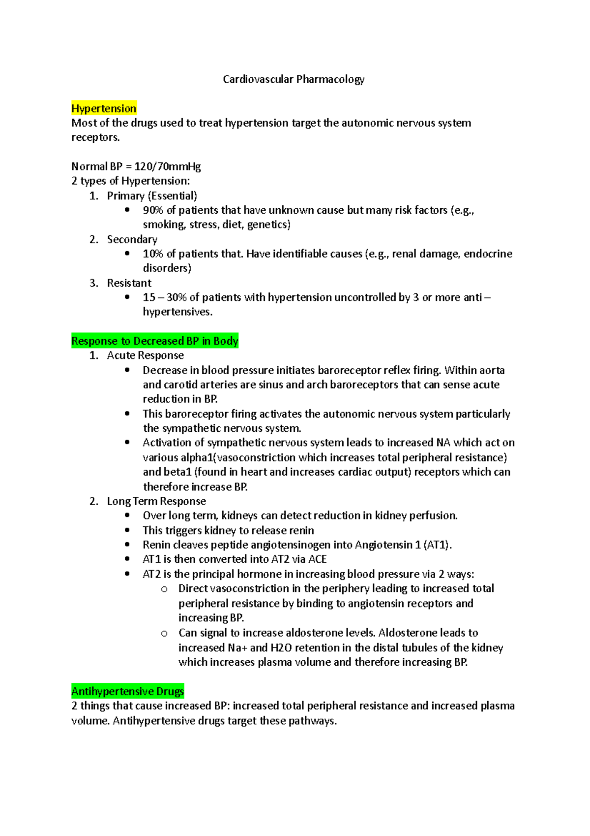 Cardiovascular Pharmacology - Cardiovascular Pharmacology Hypertension ...