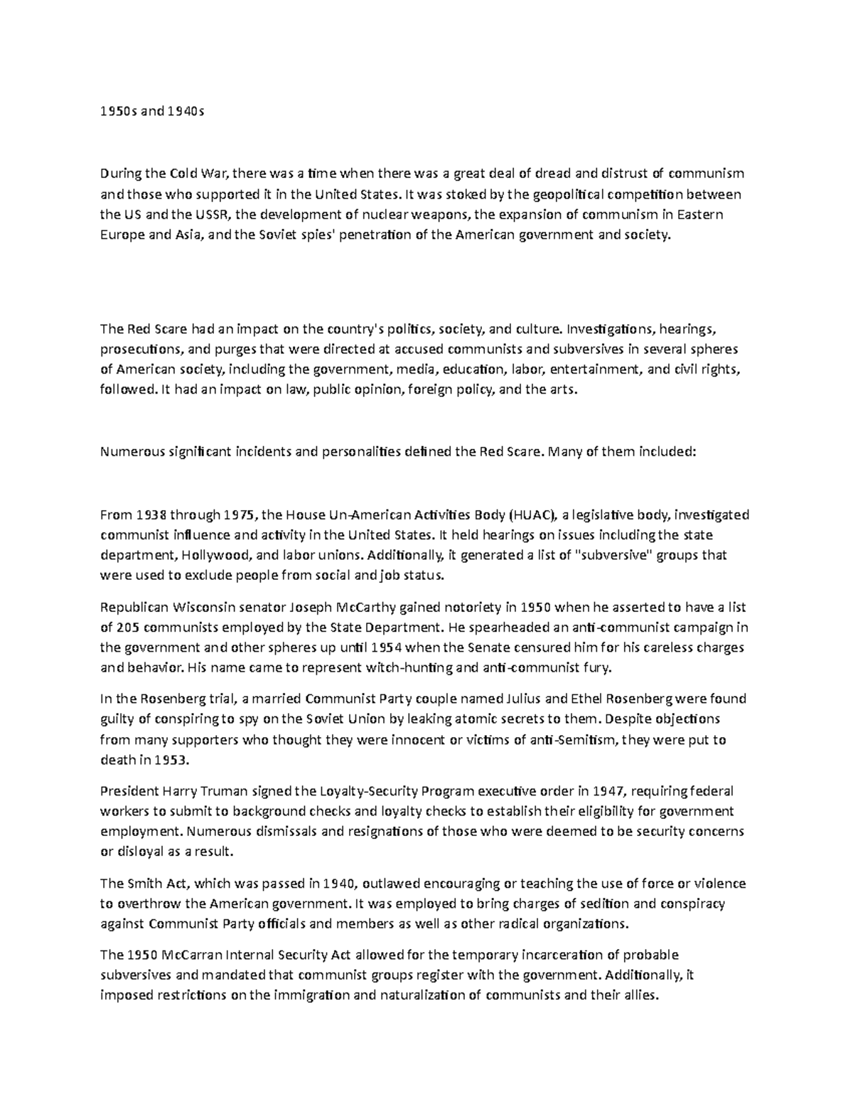 1950s and 1940s - notes - 1950s and 1940s During the Cold War, there ...