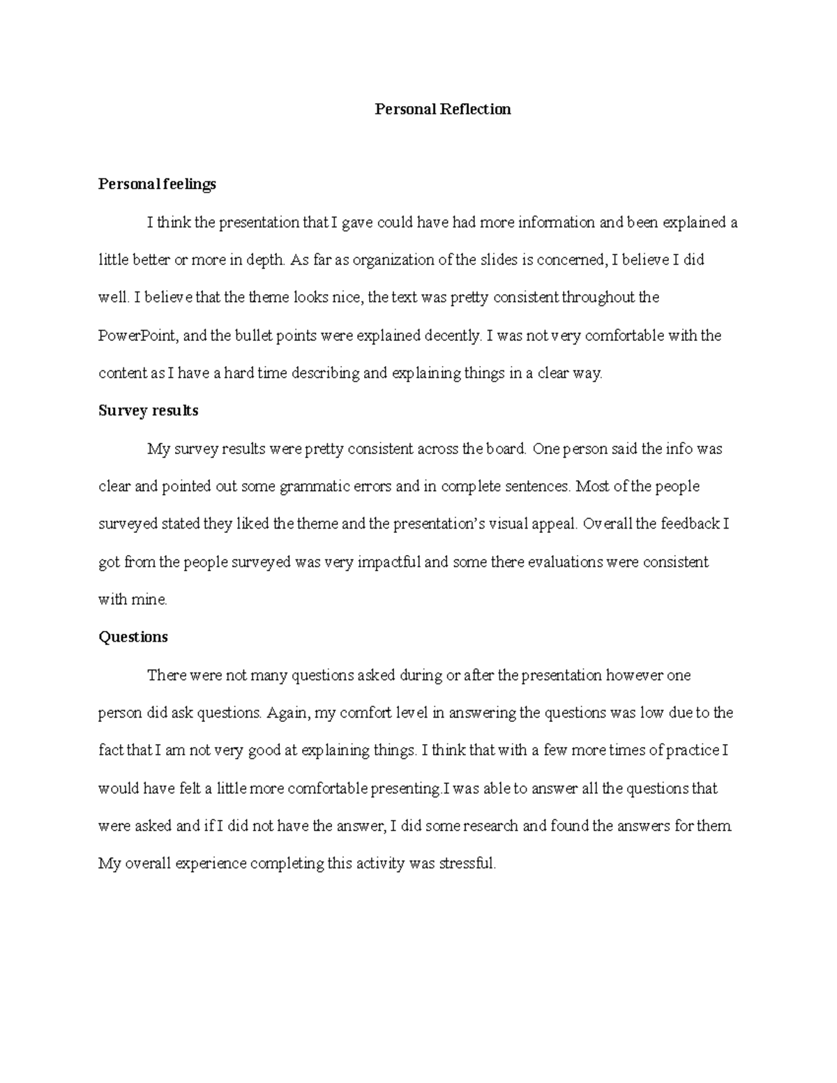 Personal reflection T6 Psy 358 - Personal Reflection Personal feelings ...