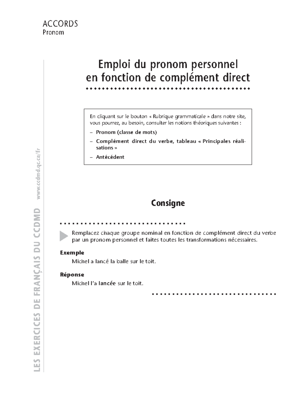 Pron 18Accords-213 pronom complément direct - EN FONCTION DE COMPLÉMENT ...