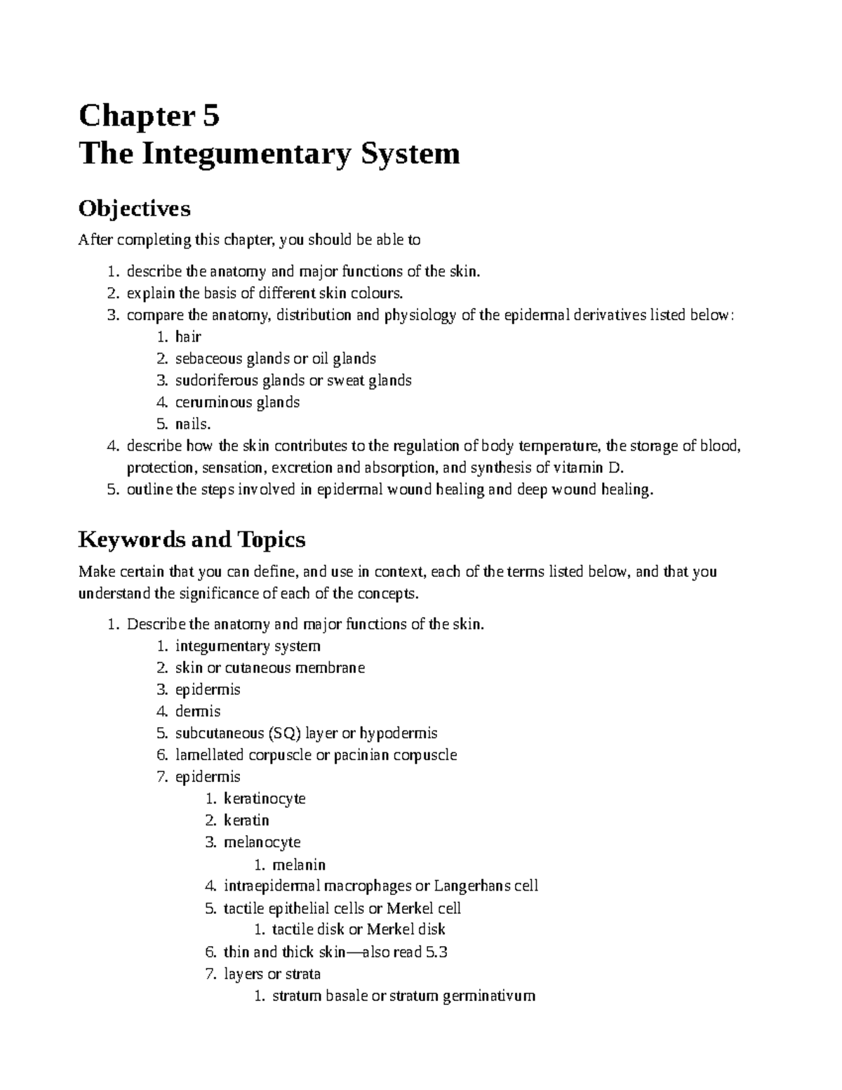 Biol 235- Chapter 5 - Chapter 5 The Integumentary System Objectives ...