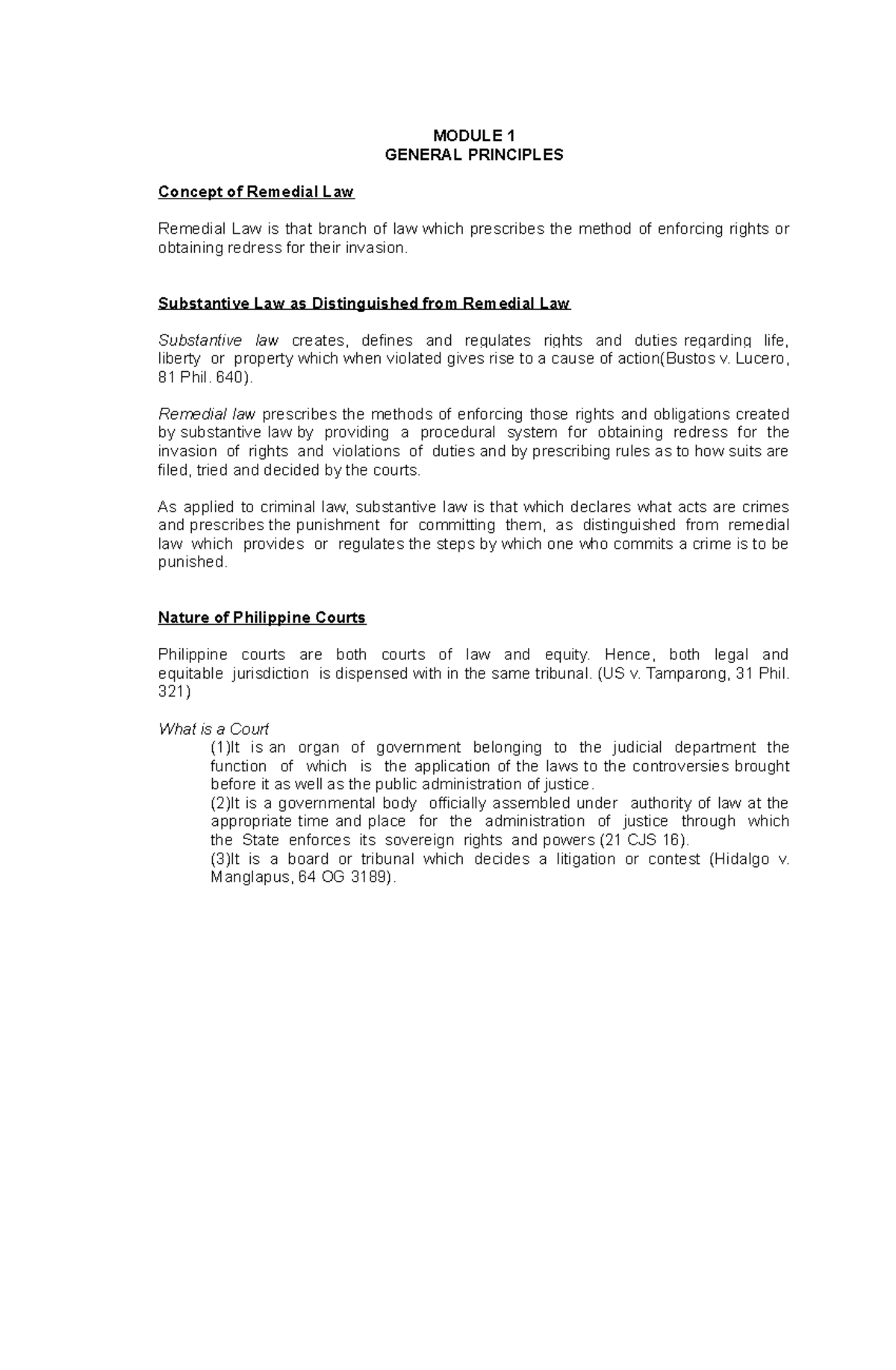 Module A Rules Of Court General Principle Part I MODULE 1 GENERAL