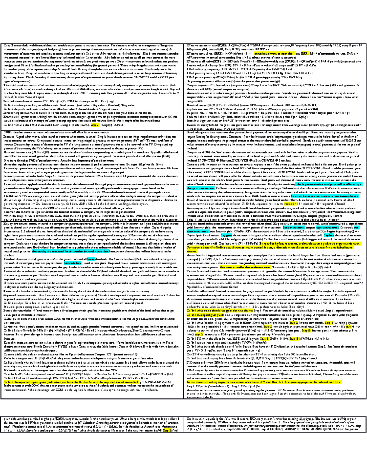 COMM308 Midterm Cheat Sheet - Corp Finance deals with financial ...