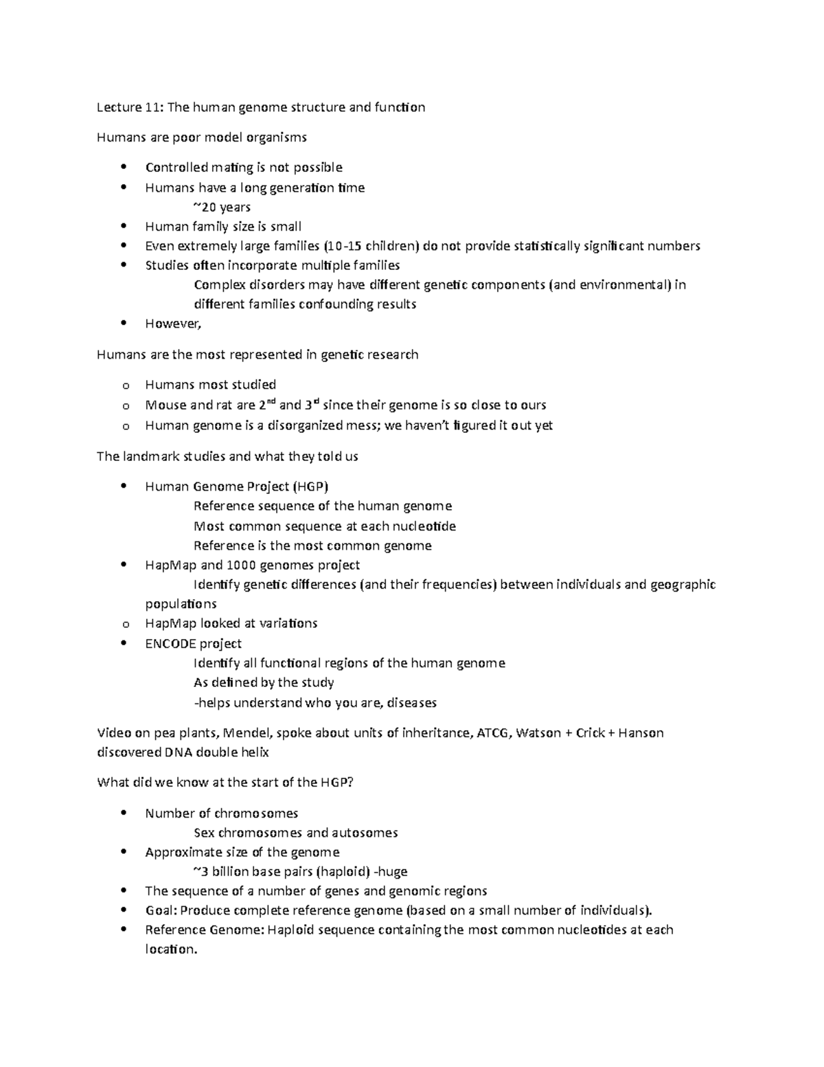 Lecture 11 - just a summary - Lecture 11: The human genome structure ...
