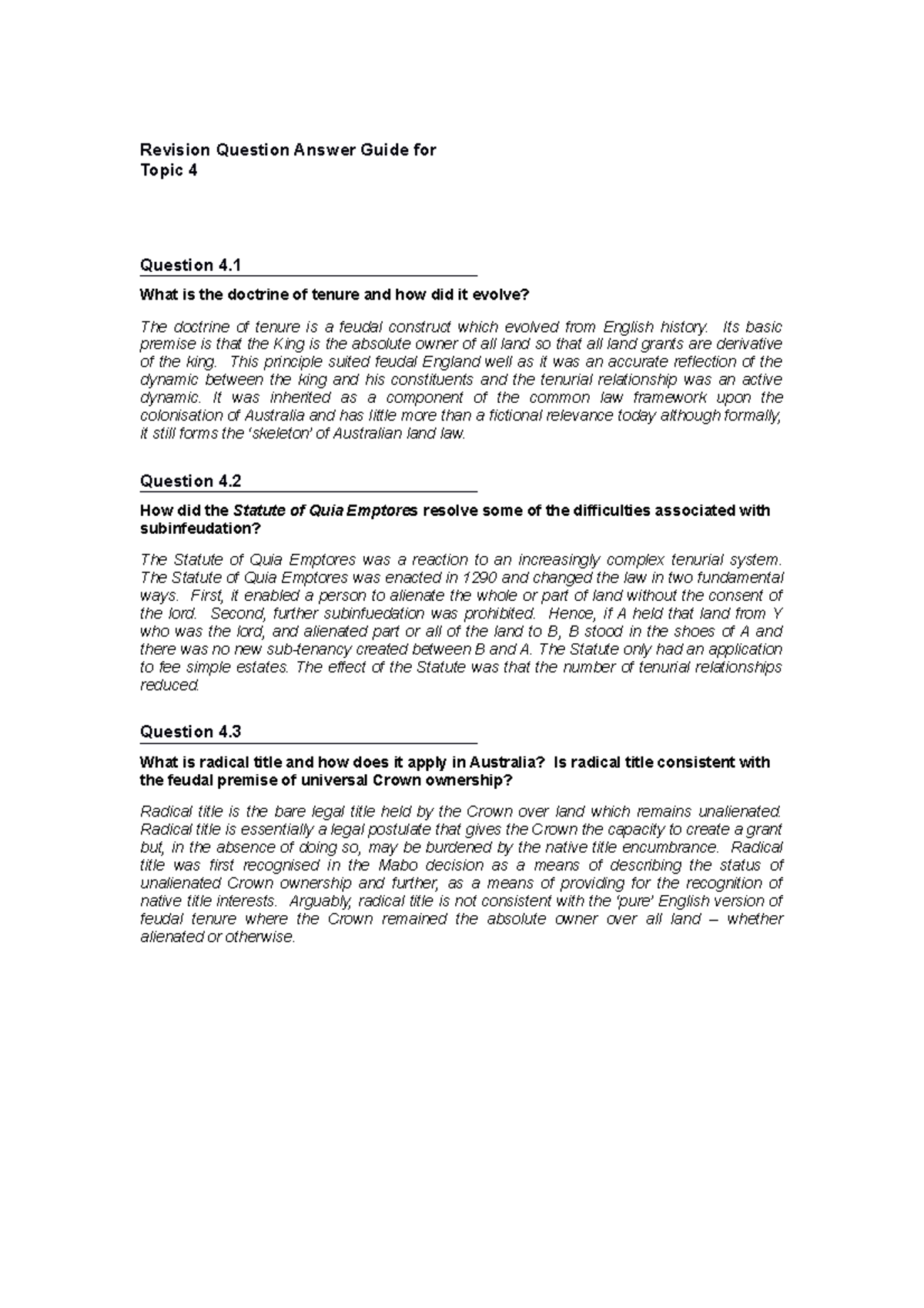 2016 MLL327 Topic 4 Revision Answer Guide - Revision Question Answer ...