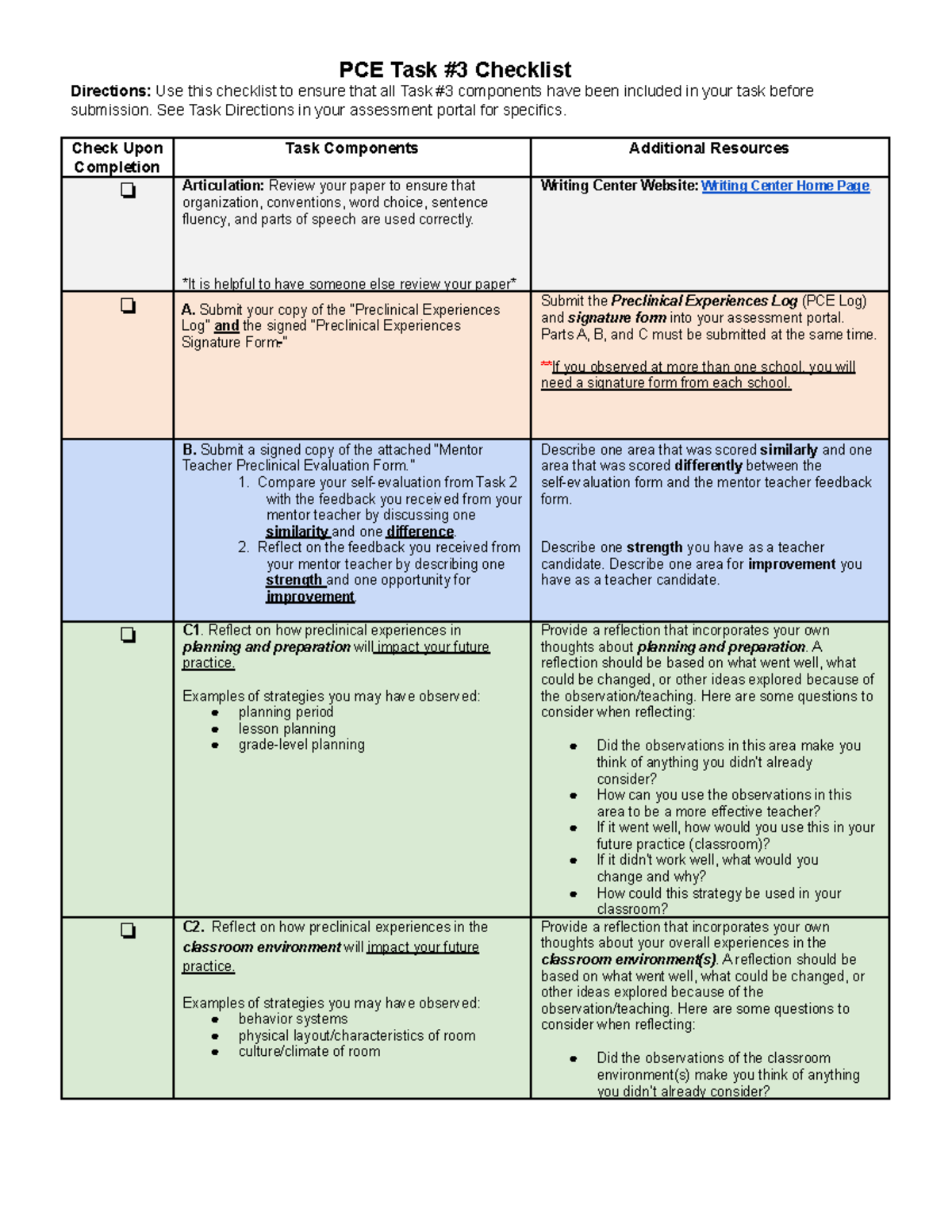 Combined PCE Task 3 Checklist - PCE Task #3 Checklist Directions: Use ...