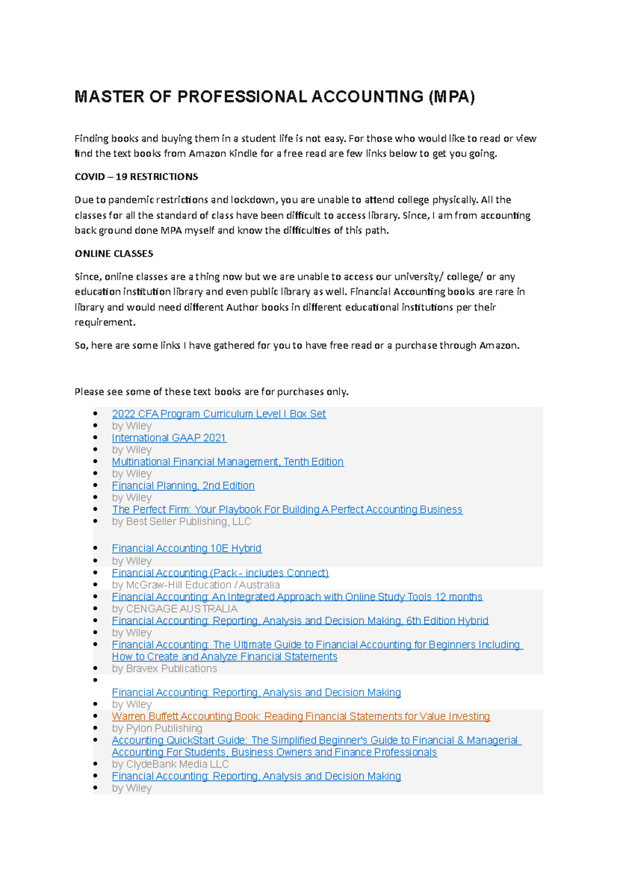 Text Books for Accounting - MASTER OF PROFESSIONAL ACCOUNTING (MPA ...