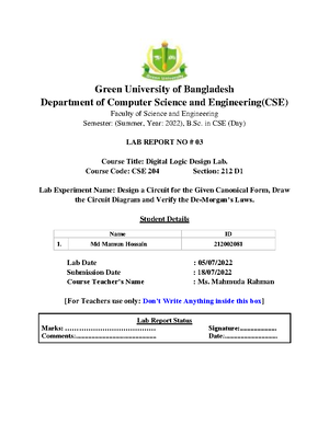 Quick Sort - lab report - Green University of Bangladesh Department of ...