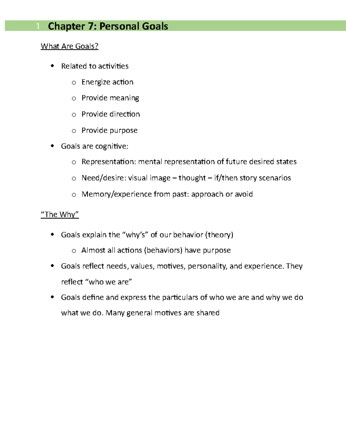 Ch 7 - Personal Goals - Notes - What Are Goals? Related to activities o ...