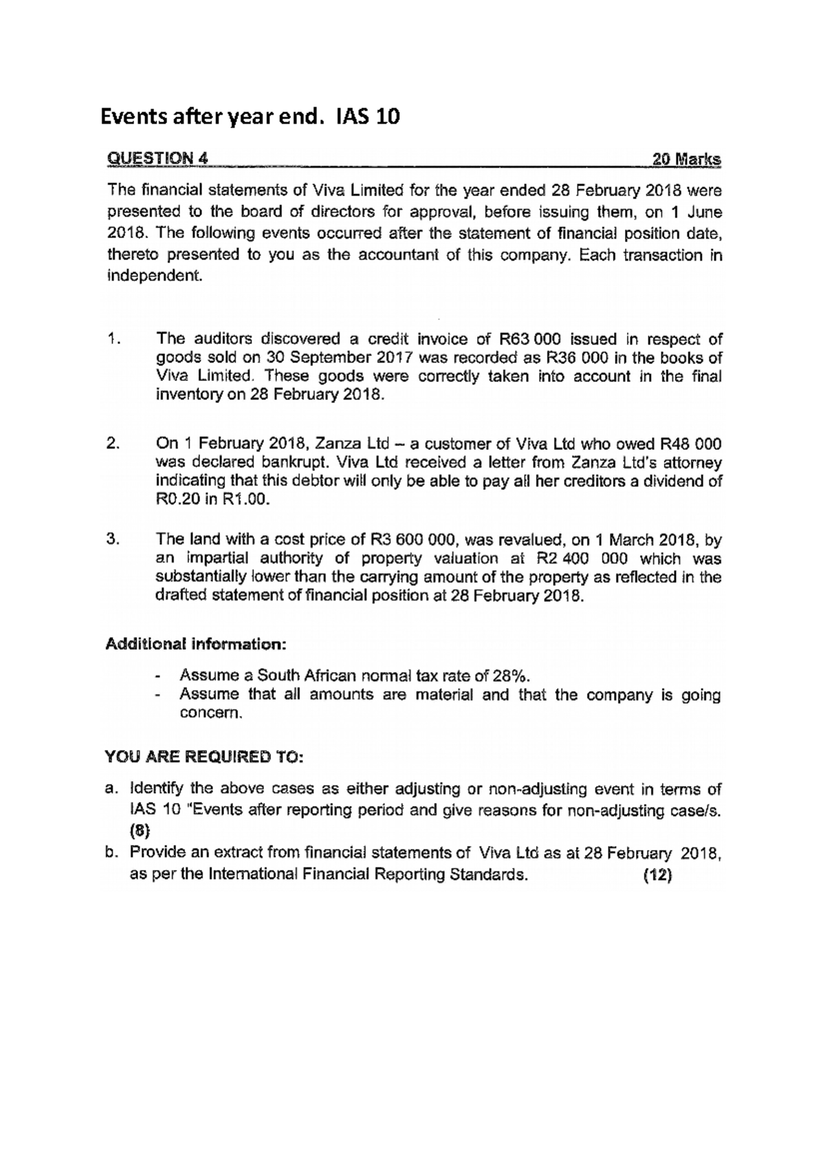 IAS 10 Exercises - IAS 10 QUESTIONS EVENT AFTER THE REPORTING PERIOD ...