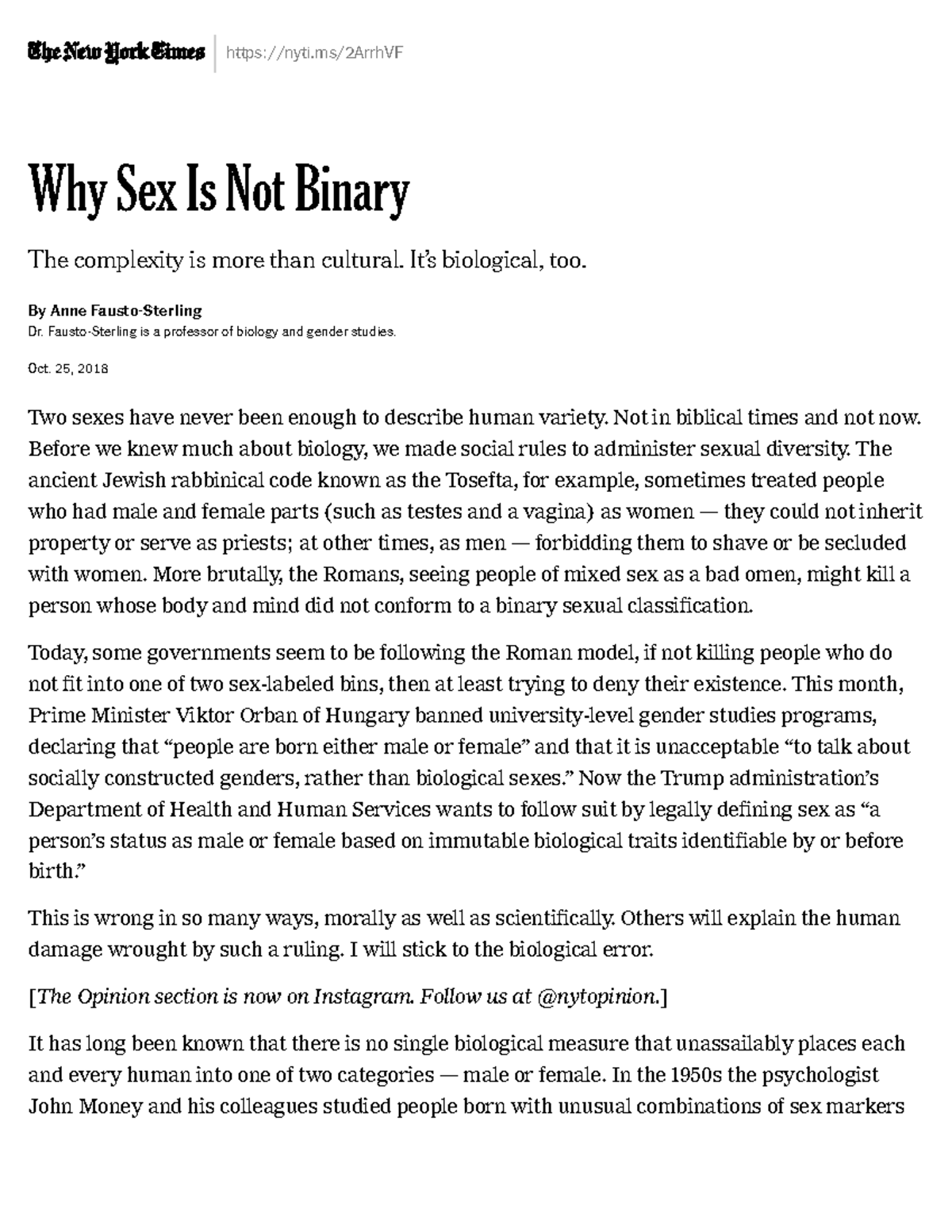 Fausto Why Sex Is Not Binary The Complexity Is More Than Cultural It S Biological Too By