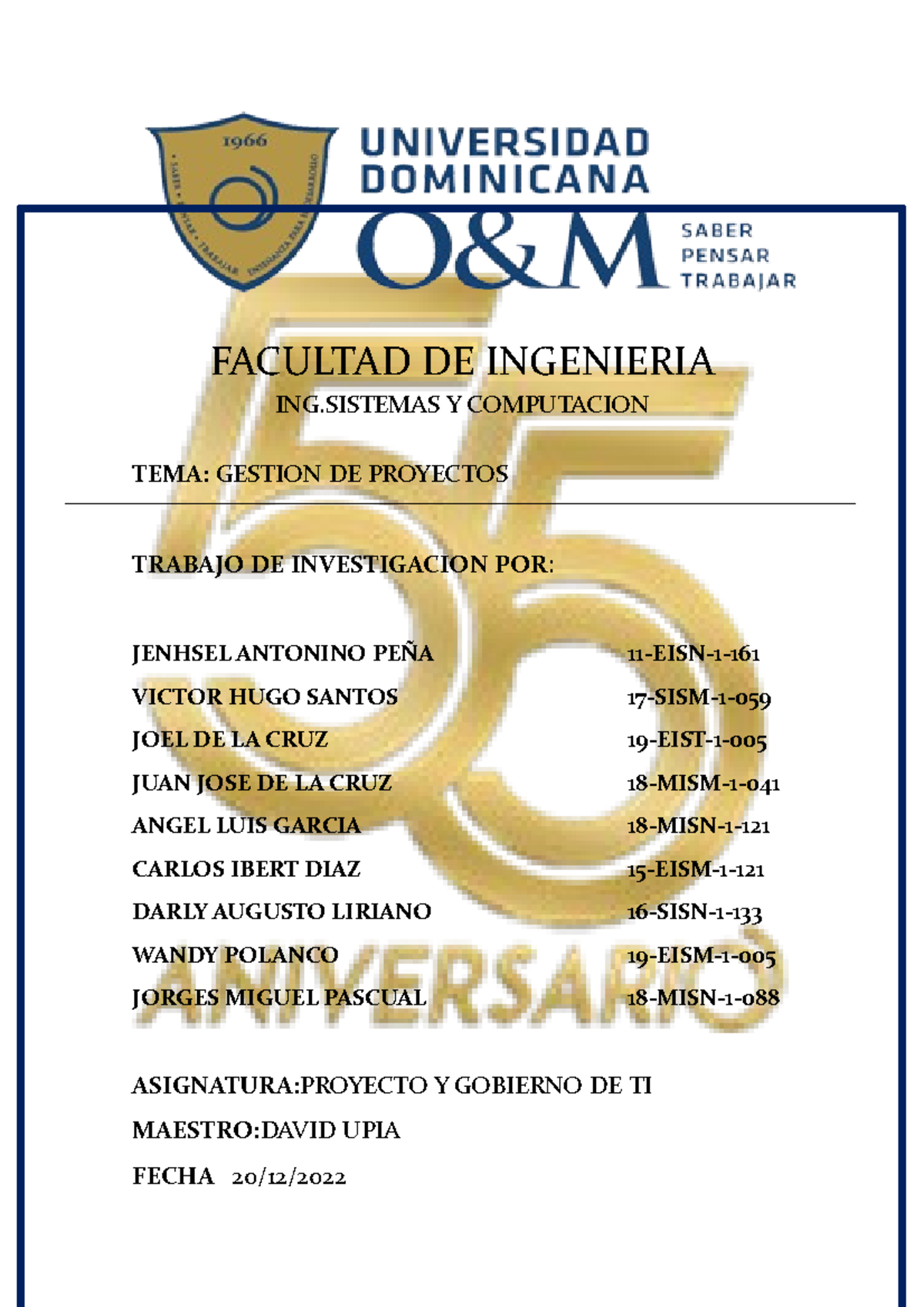 Gobierno DE Proyecto TI trabajo final wandyps 0821 - FACULTAD DE ...