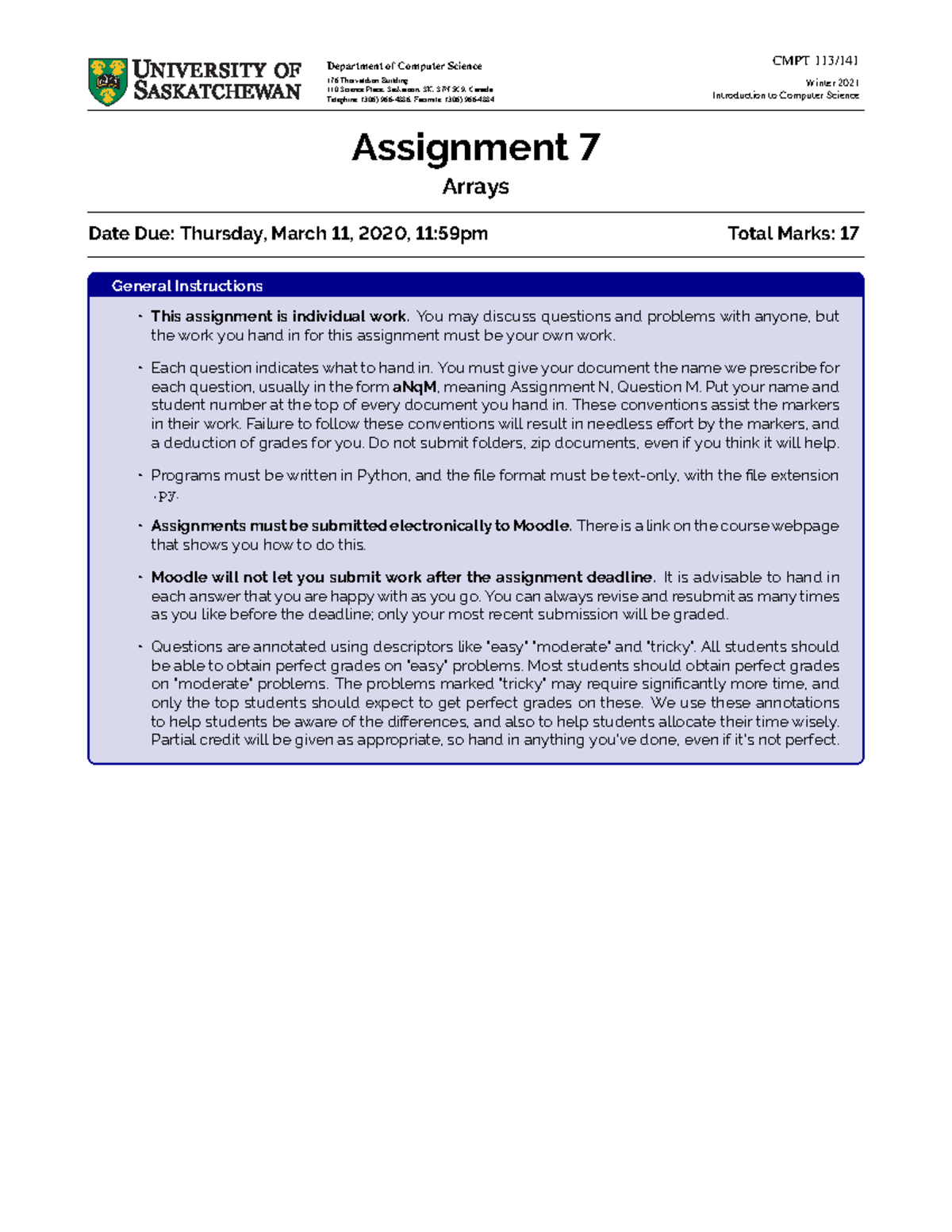 Asn7 2021 winter term - Department of Computer Science 176 Thorvaldson ...