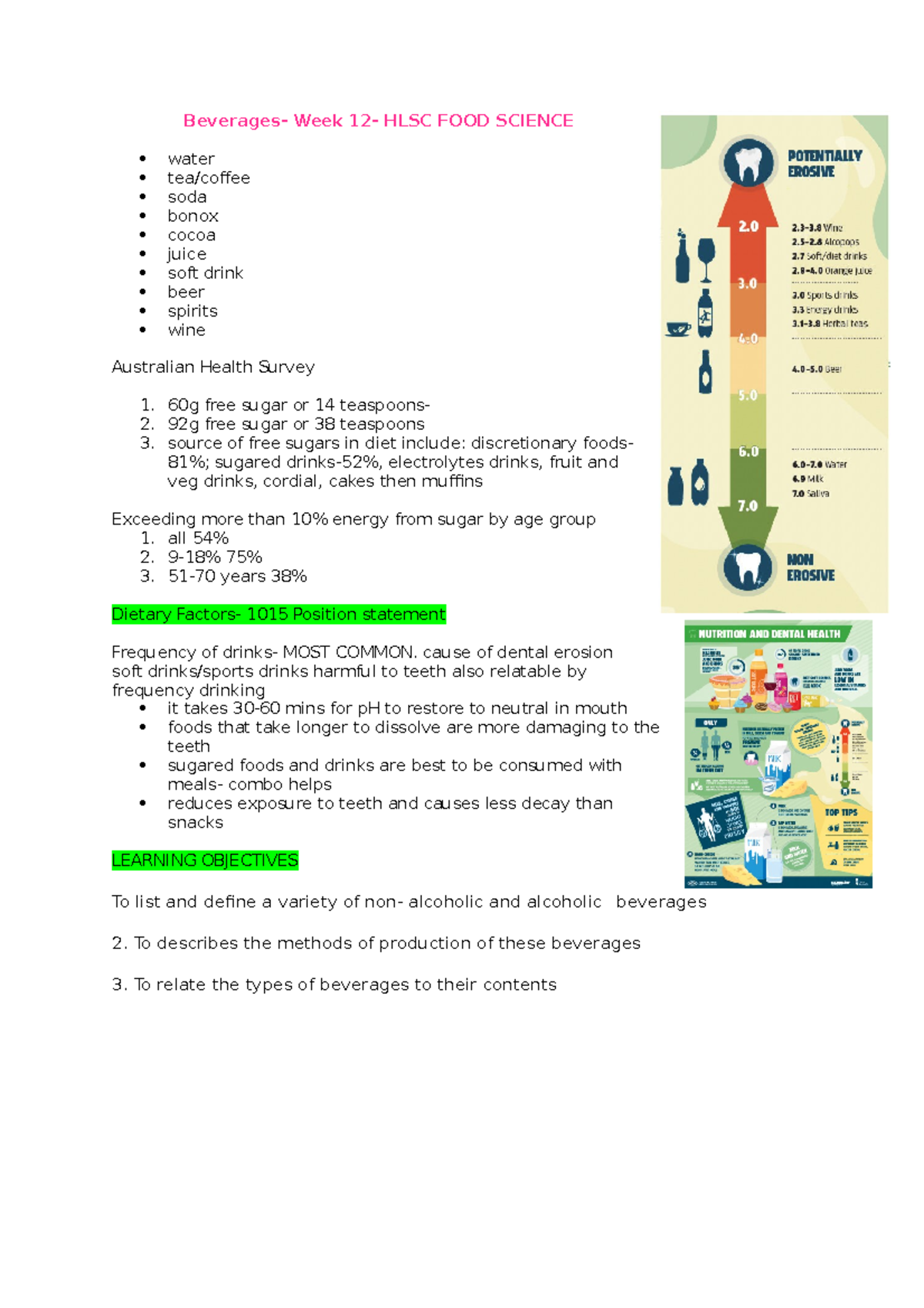 WEEK 12- HLSC1220 - Lecture notes 12 - Beverages- Week 12- HLSC FOOD ...