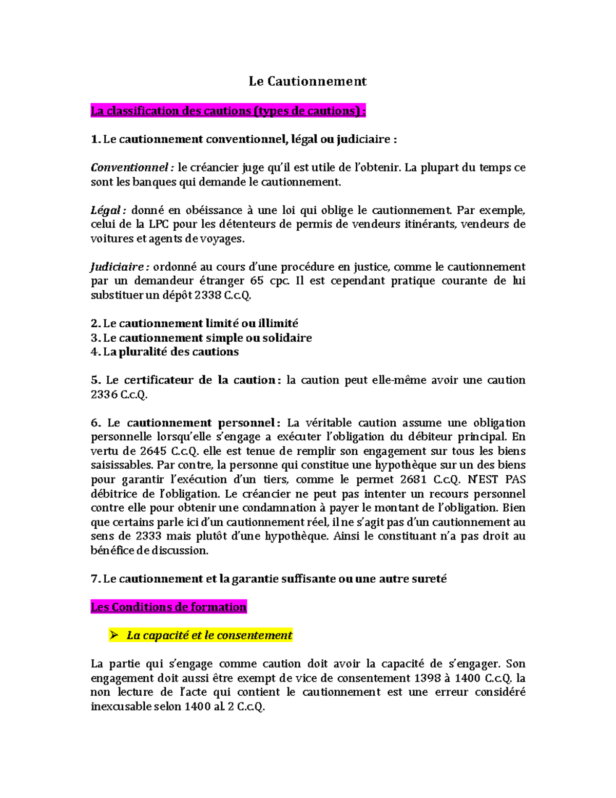 Cautionnement synthèse - Leठ⃚Cautionnementठ⃚ ठ⃚ - Studocu