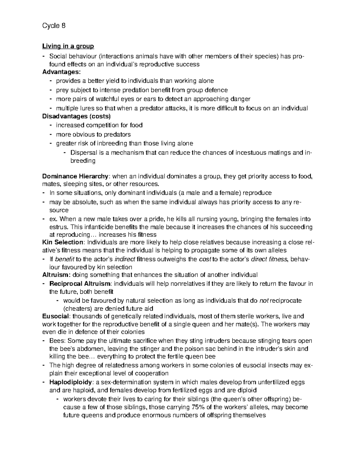 Cycle 8 - Cycle 8 Living in a group Social behaviour (interactions ...