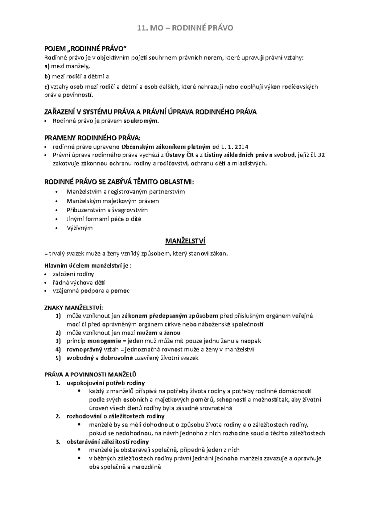 Maturita - Rodinné právo - POJEM „RODINNÉ PRÁVO“ Rodinné právo je v ...