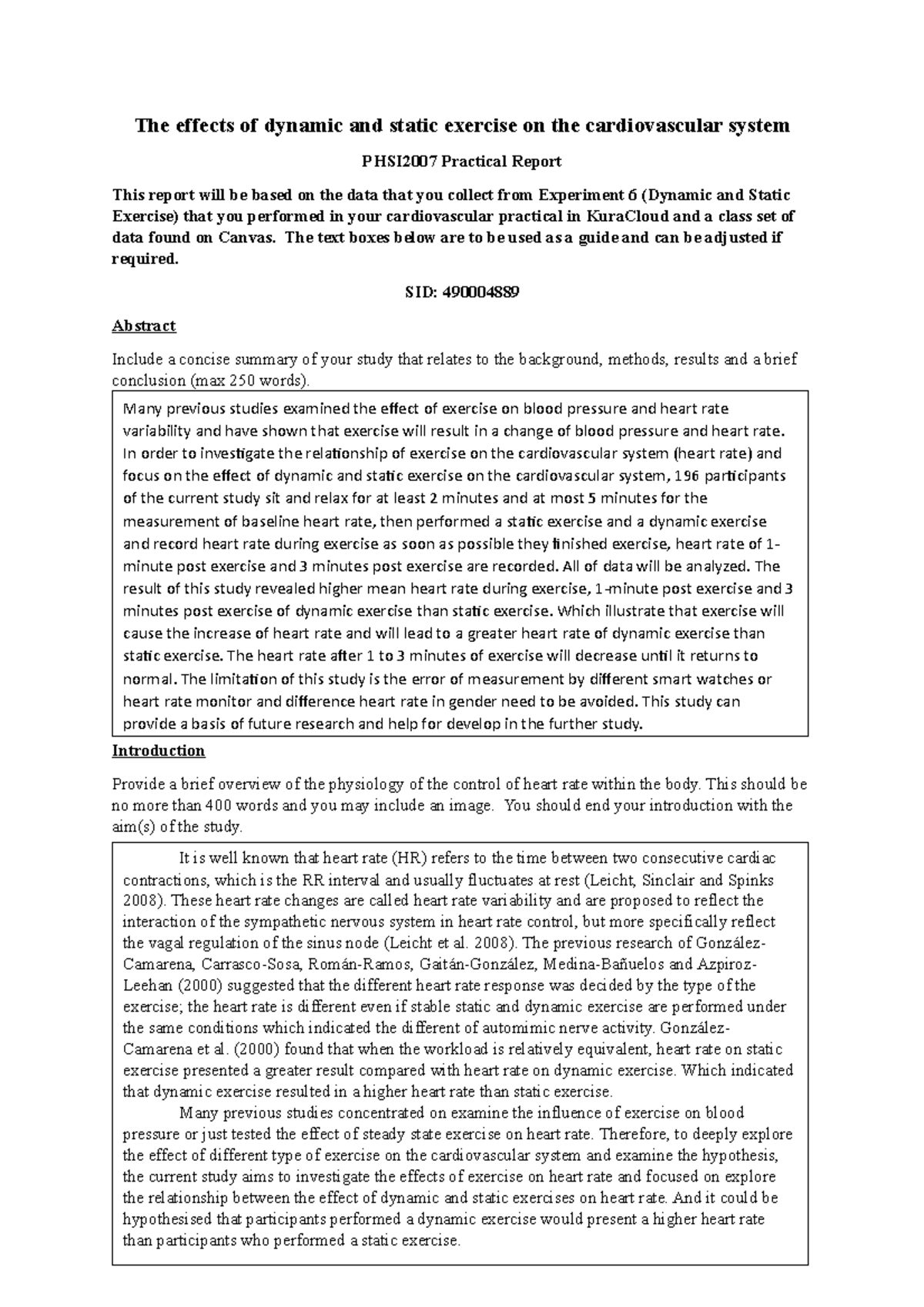 PHSI2007 CV prac report - The effects of dynamic and static exercise on ...