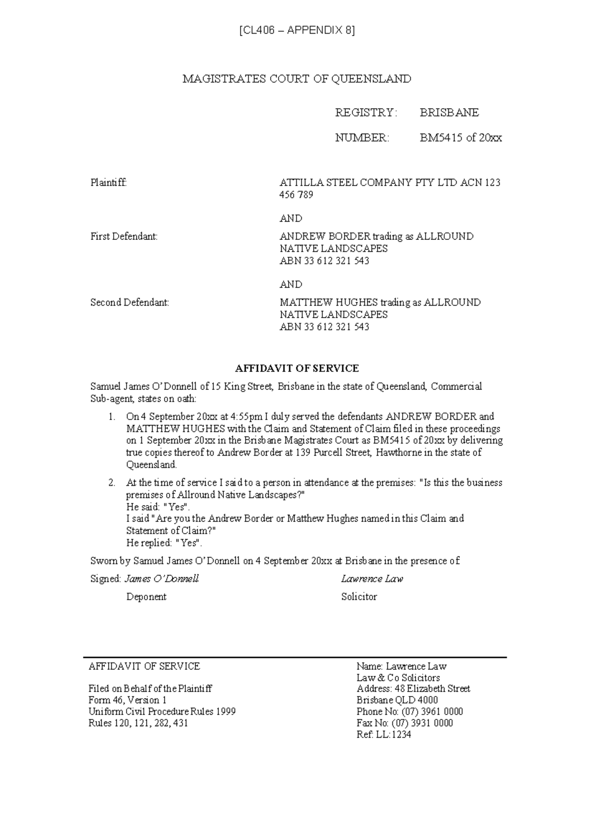 Affidavit example - MAGISTRATES COURT OF QUEENSLAND REGISTRY: BRISBANE ...