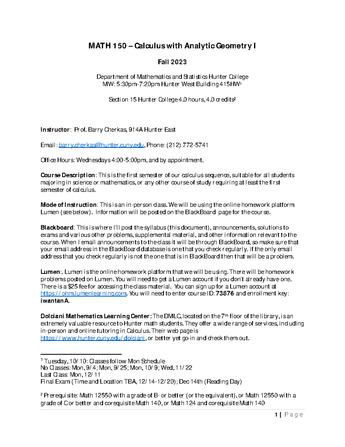 Fall 2023 M150 Syllabus - MATH 150 – Calculus with Analytic Geometry I ...