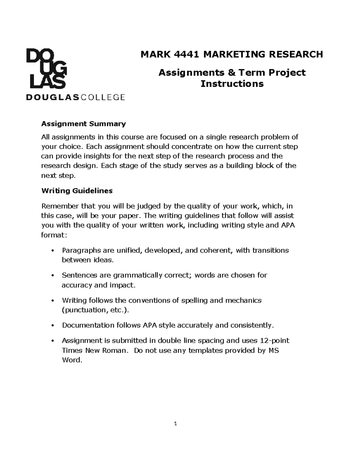 MARK 4441 Instructions - MARK 4441 MARKETING RESEARCH Assignments ...