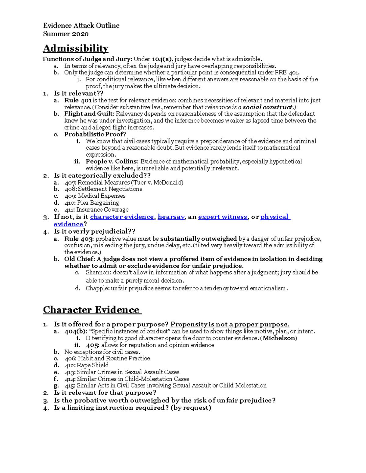 Evidence Attack Outline - Evidence Attack Outline Summer 2020 ...