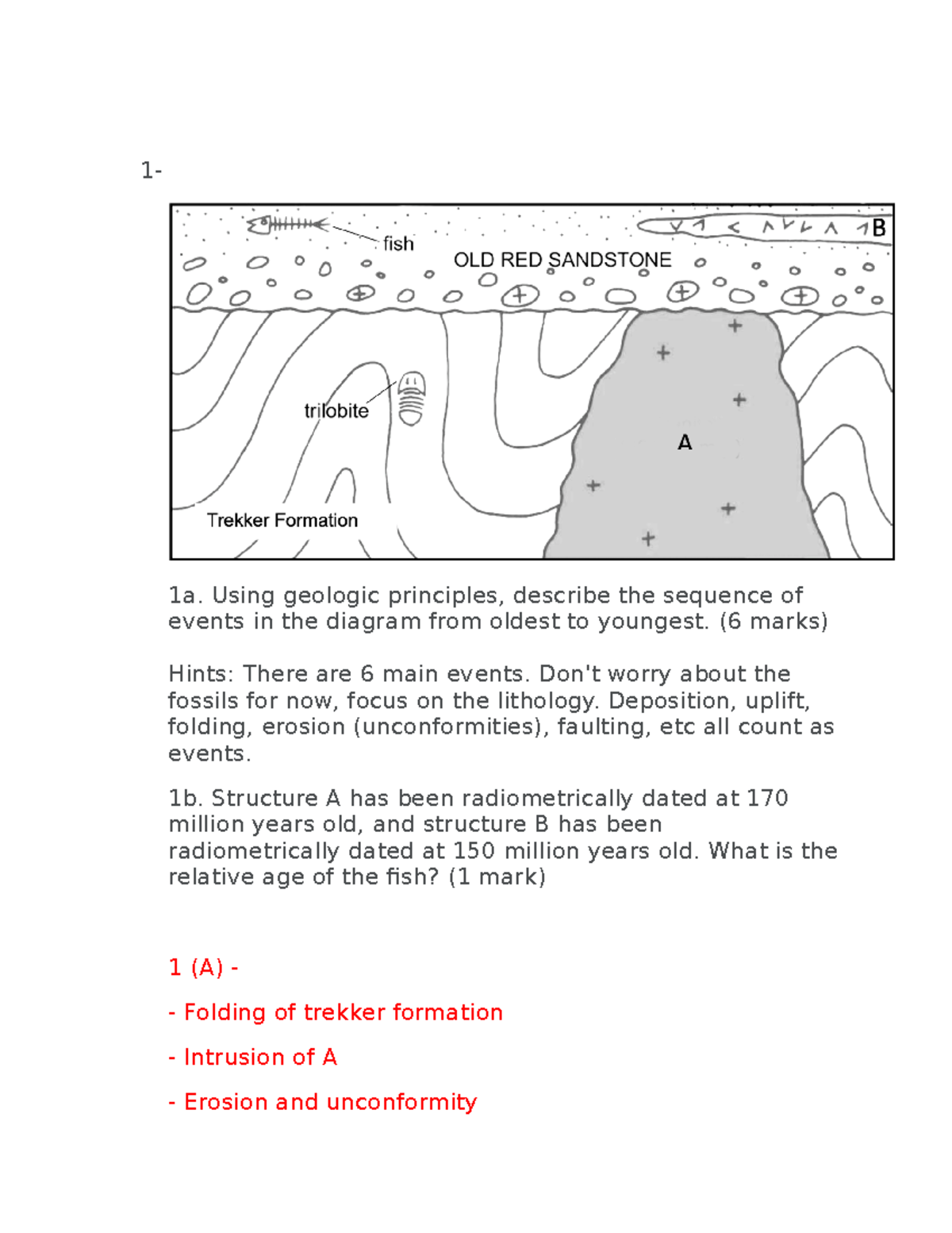 Assignment 2 - 1- 1a. Using geologic principles, describe the sequence of events in the diagram ...