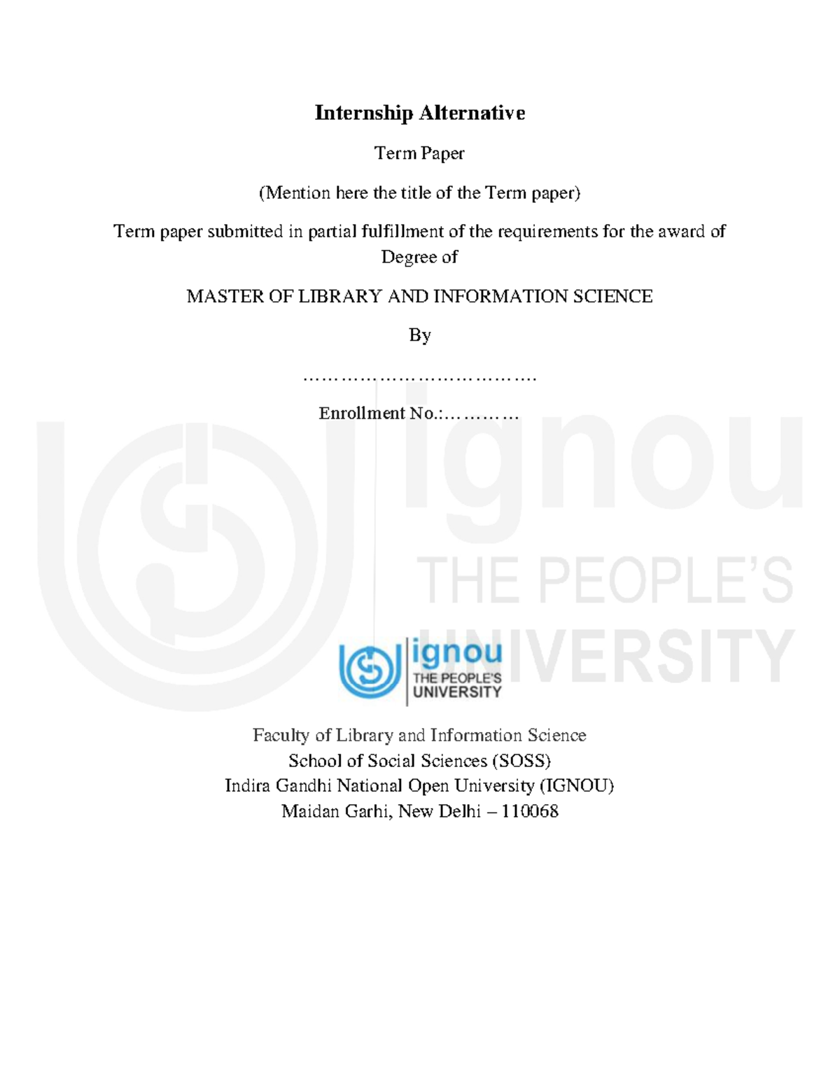 Term paper Internship Alternative - Internship Alternative Term Paper ...