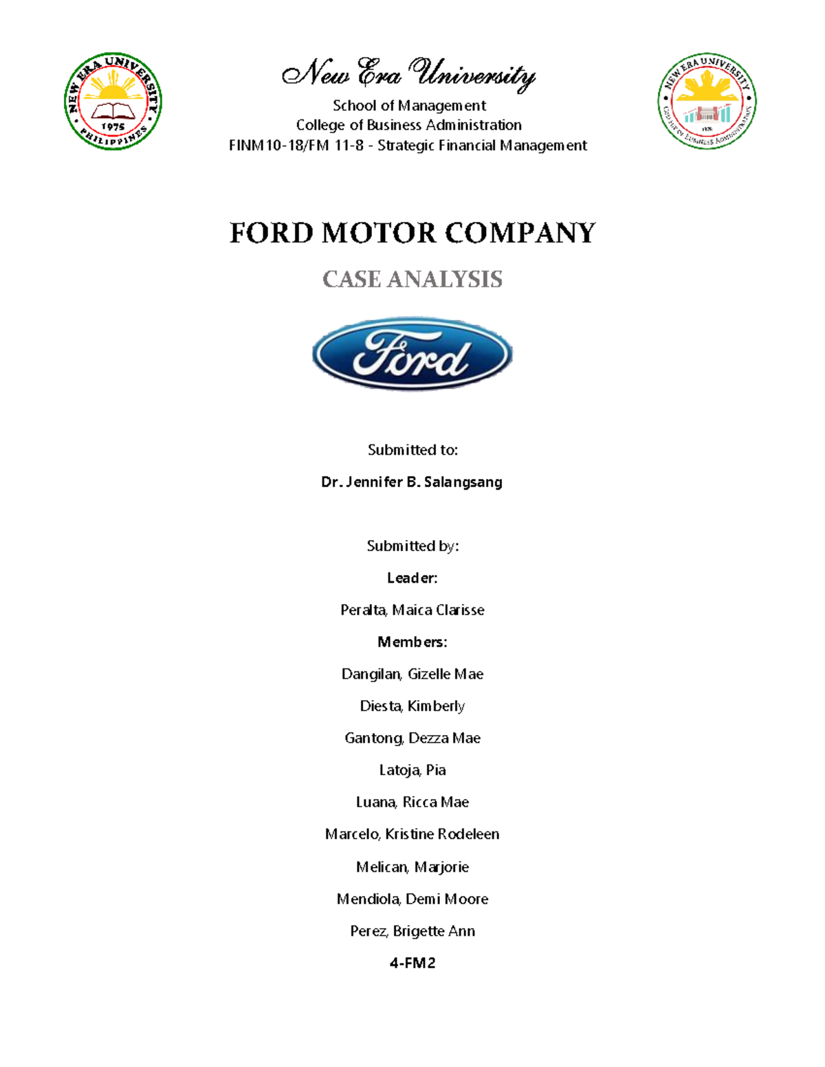 Ford Motor Company (Group 4) - School of Management College of Business ...