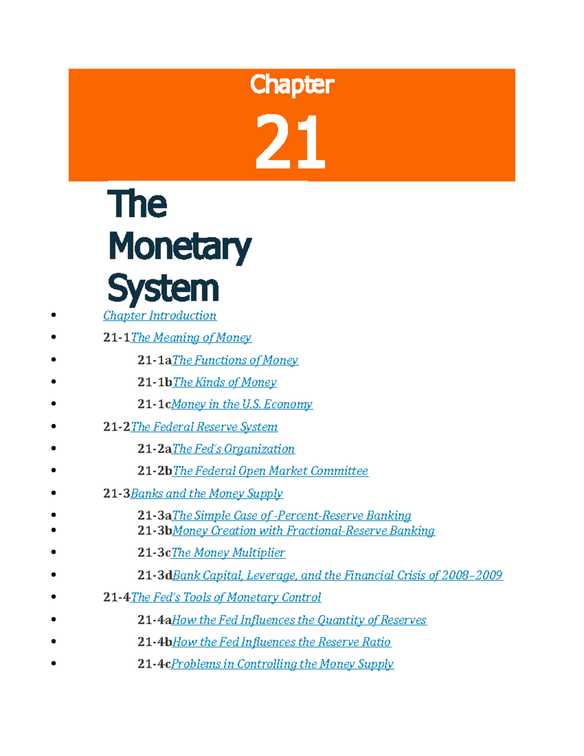 Chapter 21 The Monetary System - Chapter 21 The Monetary System Chapter ...