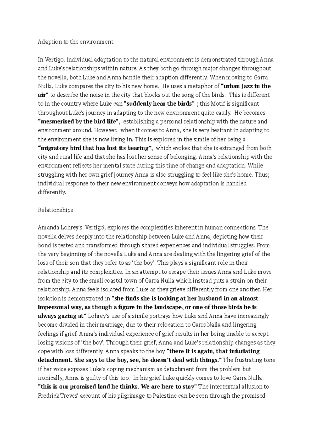 Vertigo by Amanda Lorhey practice essay - themed paragraphs and past ...