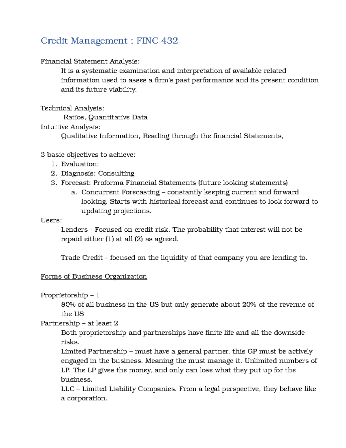 Credit Management notes - Credit Management : FINC 432 Financial ...