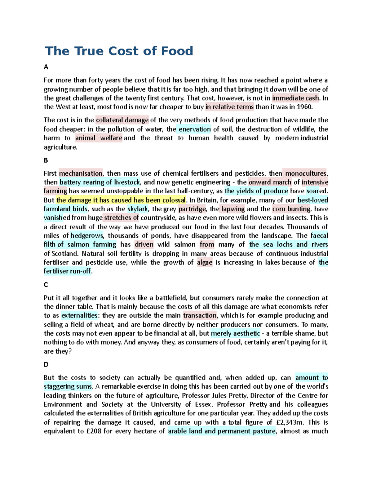 The True Cost of Food - .................. - The True Cost of Food A ...