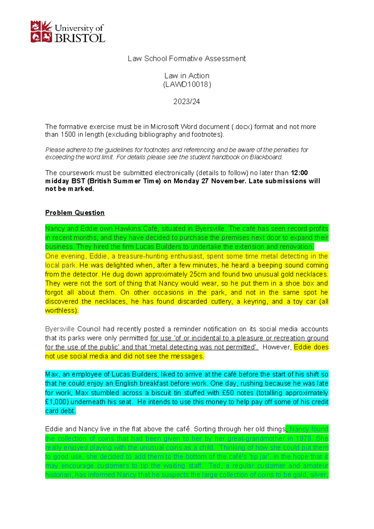 Law in Action Formative 2023 PQ - Law School Formative Assessment Law ...