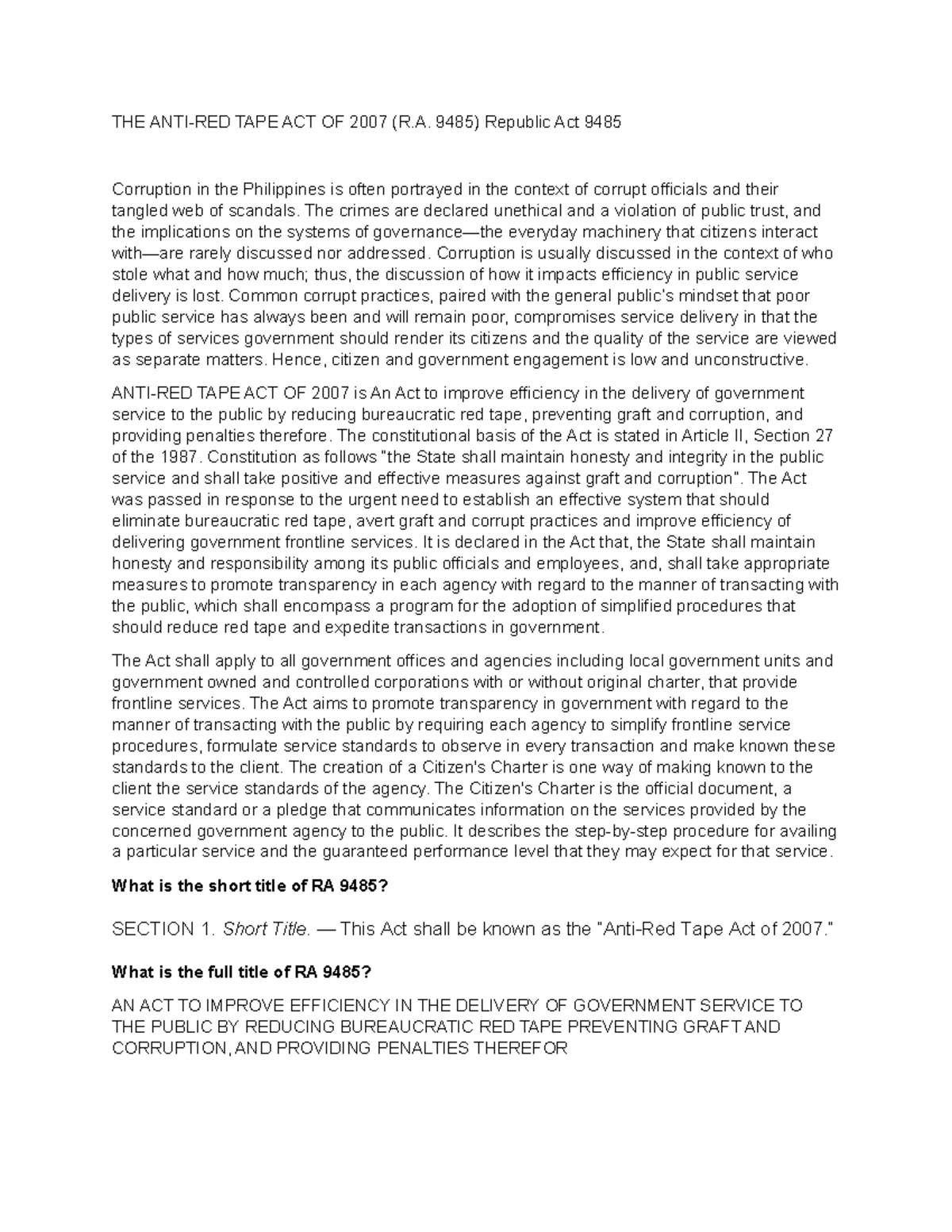 Lesson 6 a 4th Quarter business law - THE ANTI-RED TAPE ACT OF 2007 (R ...