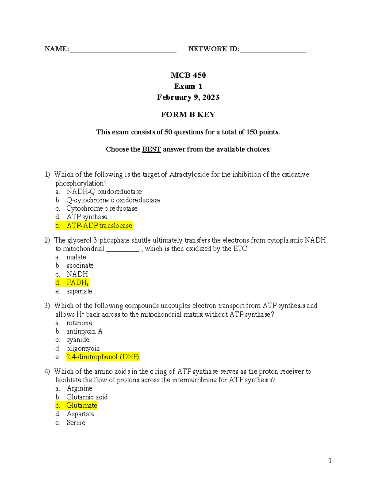 Exam 1 Form B KEY - ... - NAME:_____________________________ NETWORK ID