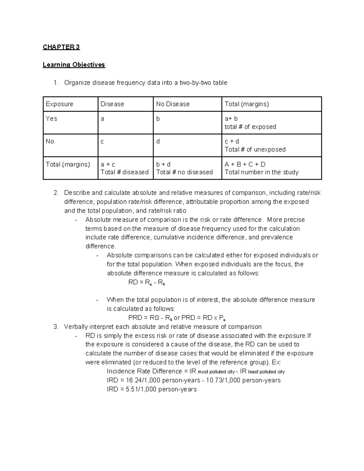 EPI Midterm CH 3 Learning Objs & Ch Q's - CHAPTER 3 Learning Objectives ...