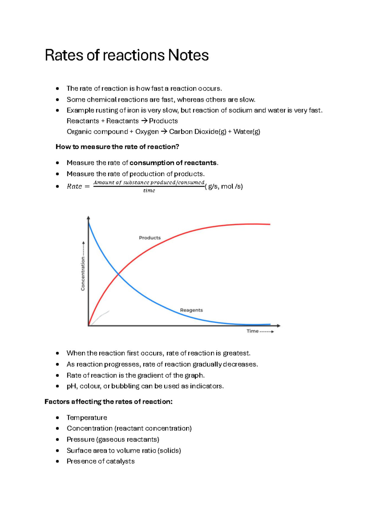 Rates of reactions Notes - Some chemical reactions are fast, whereas ...