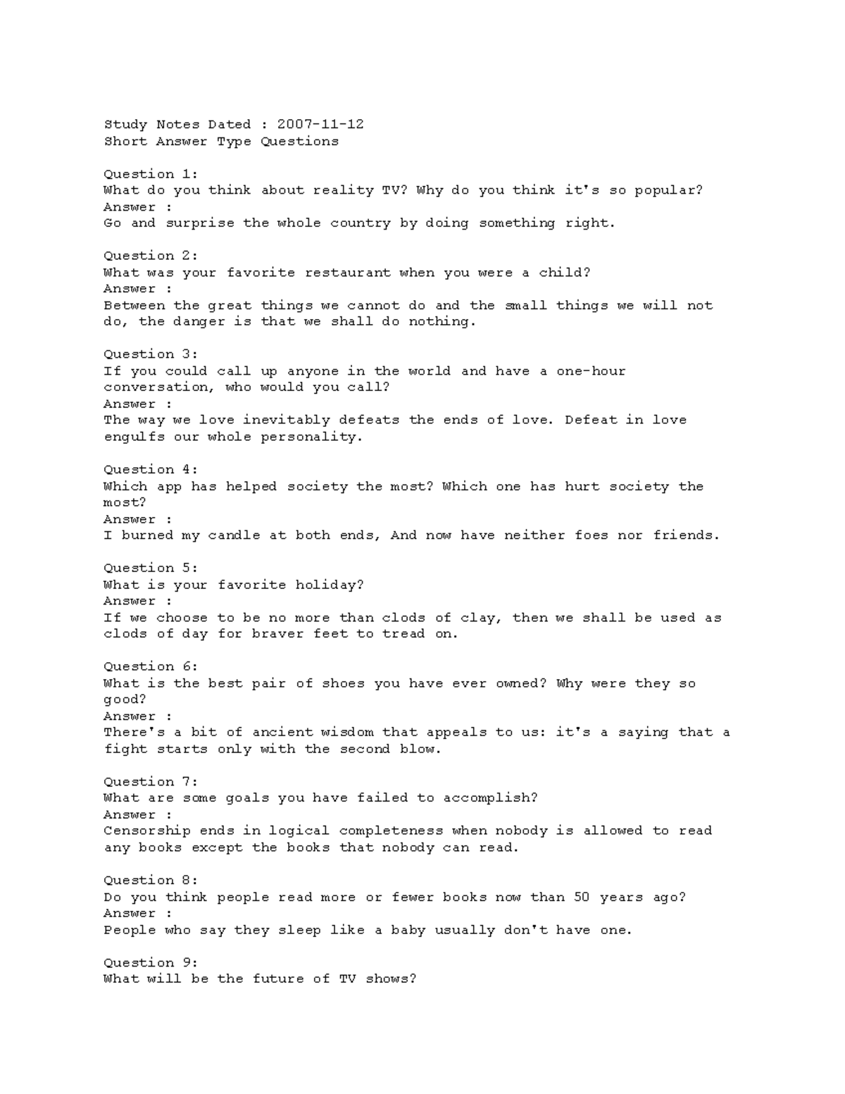 Study Notes 33009 - Study Notes Dated : 2007-11- Short Answer Type ...